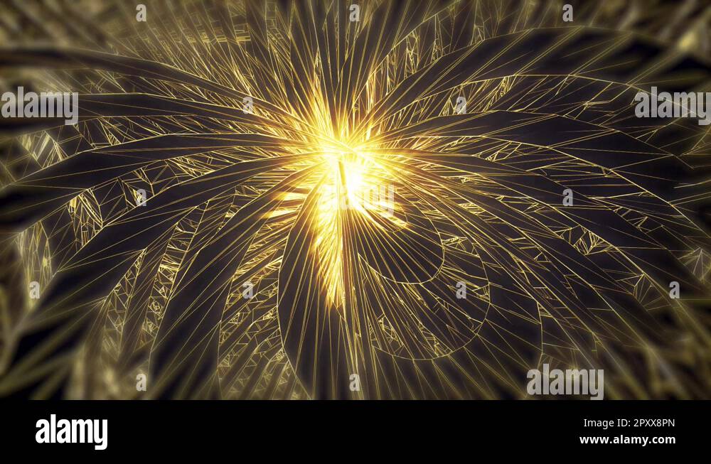 Abstract animated gold motion background of spinning spheres with lines ...