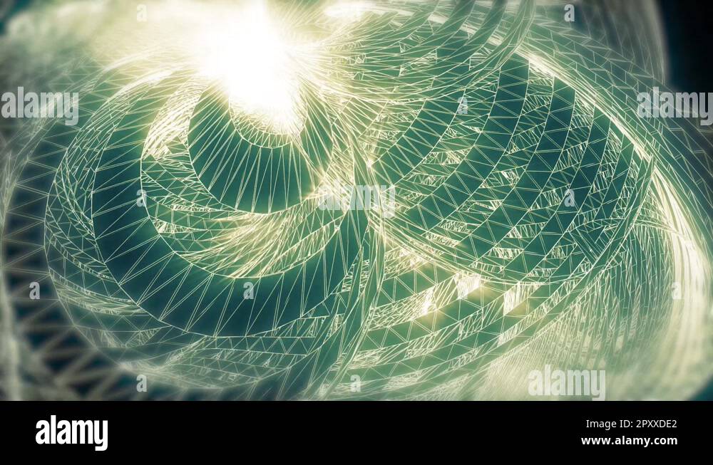 Abstract animated neon motion background of spinning spheres with lines ...