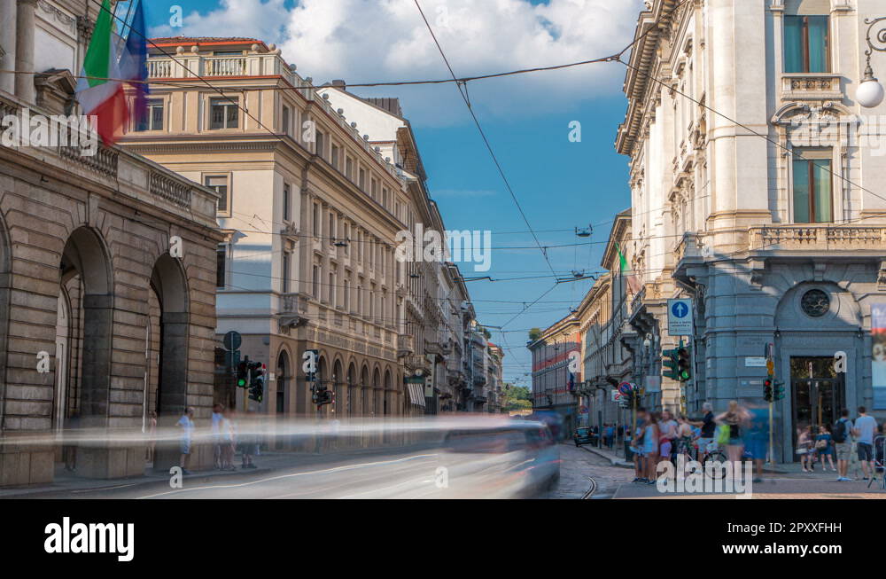 Traffic On Alessandro Manzoni Street Near Main Concert Hall Of Teatro Alla Scala Stock Video