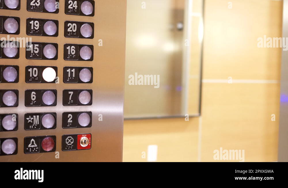 Motion of man leaving while elevator open at main floor with 4k ...