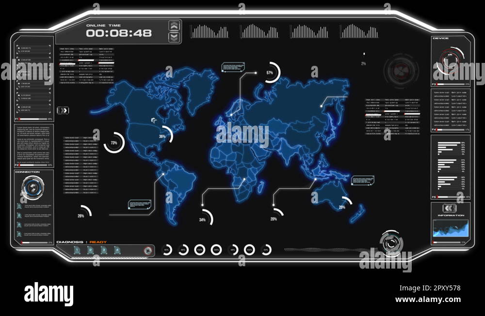 4K Animation UI User Interface with HUD pi bar text box table for cyber ...