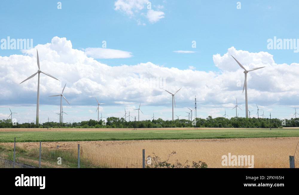 Modern Wind Turbines Farm on Nature Landscape. 4K Ultra HD Stock Video ...