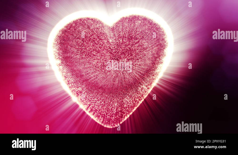 Looped 3d animation of glow particles form 3d red heart with depth of ...