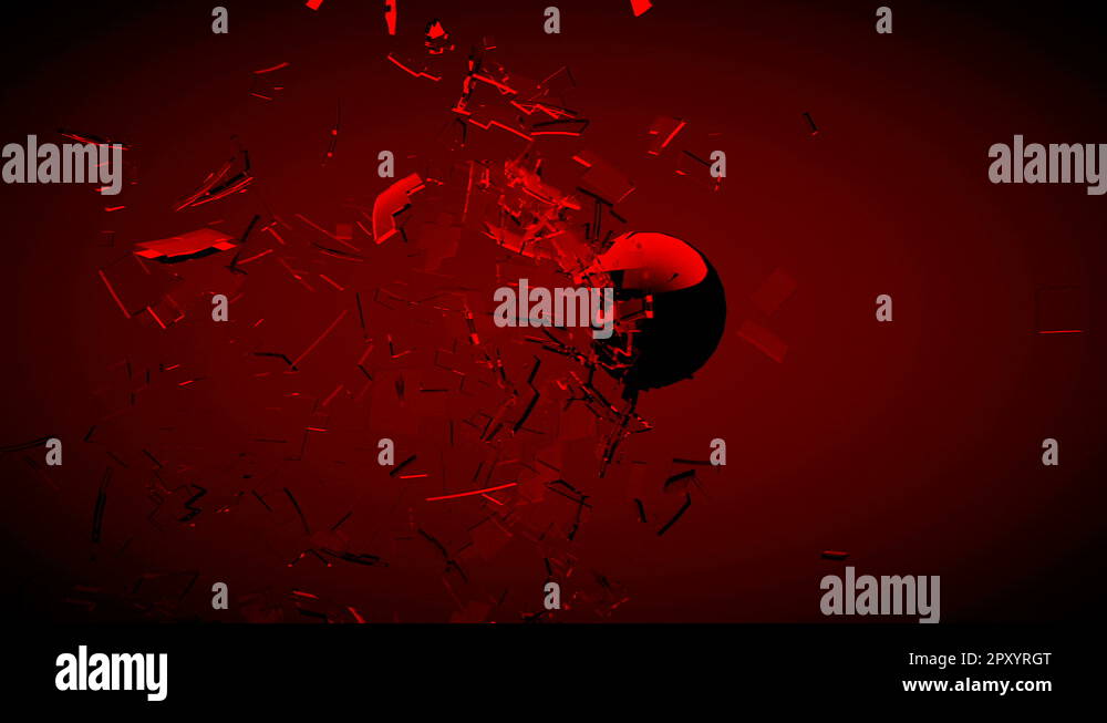 Explosion of the sphere of glass. Transparent and black balls are ...