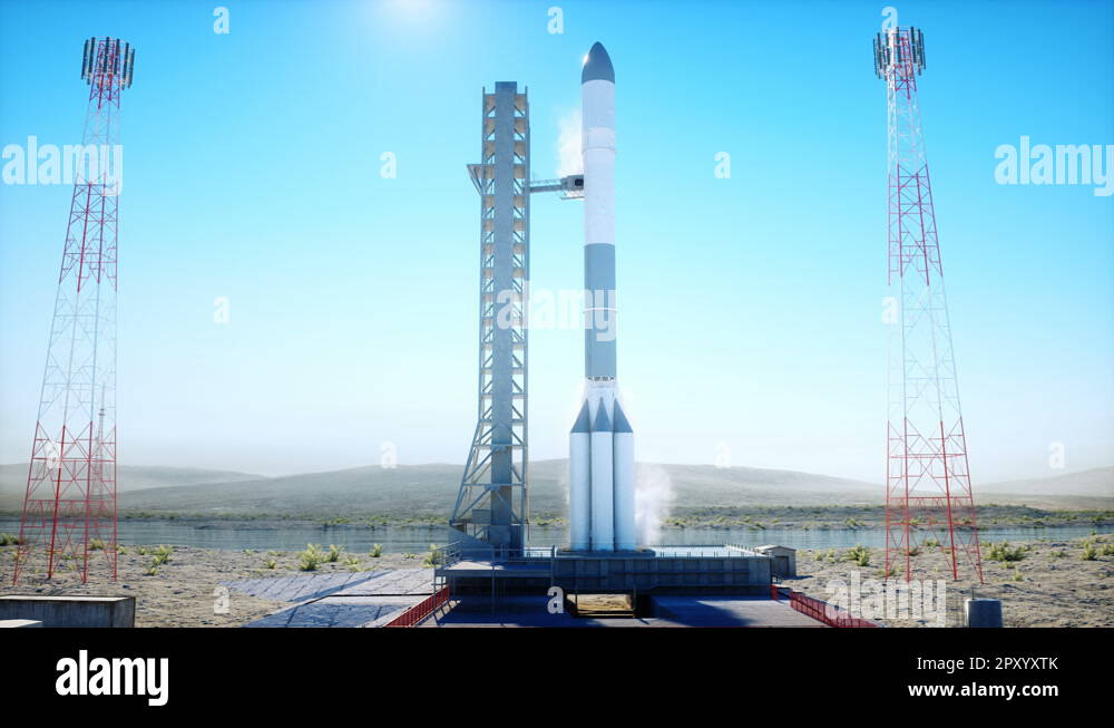 Rocket before the start animation. Space launch system. Realistic 4k ...