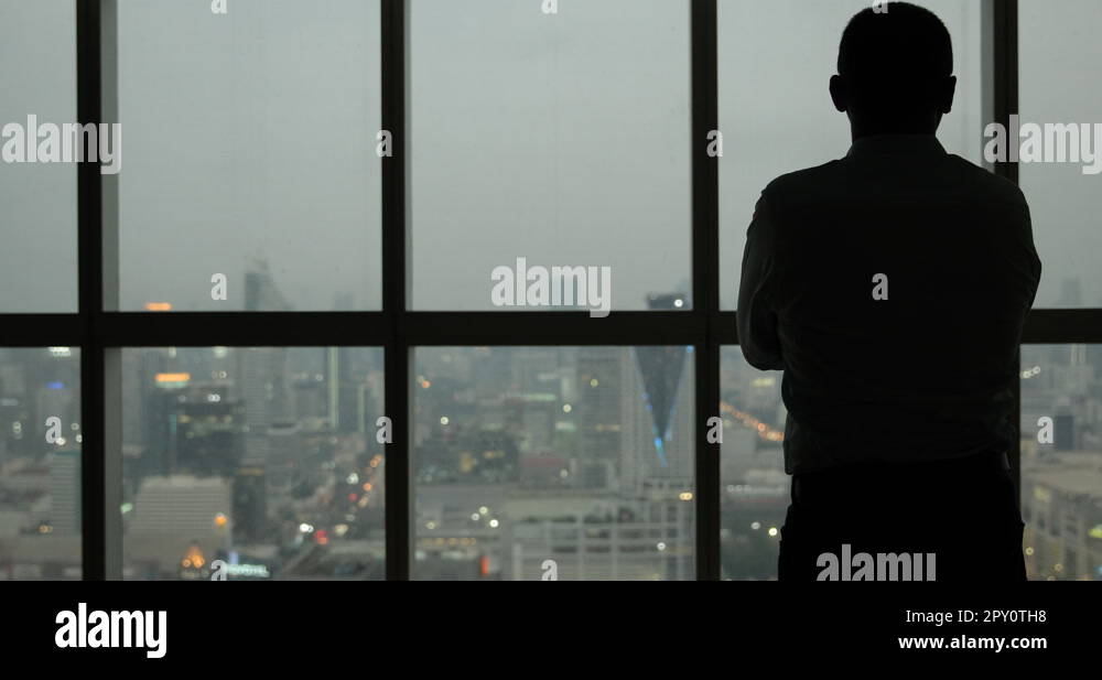 Ceo Business Man Looking Out the Window Admire City Skyline in Office ...