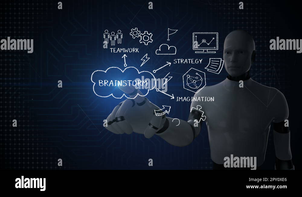 Robot touching Brainstorming concept icon, idea, Artificial ...