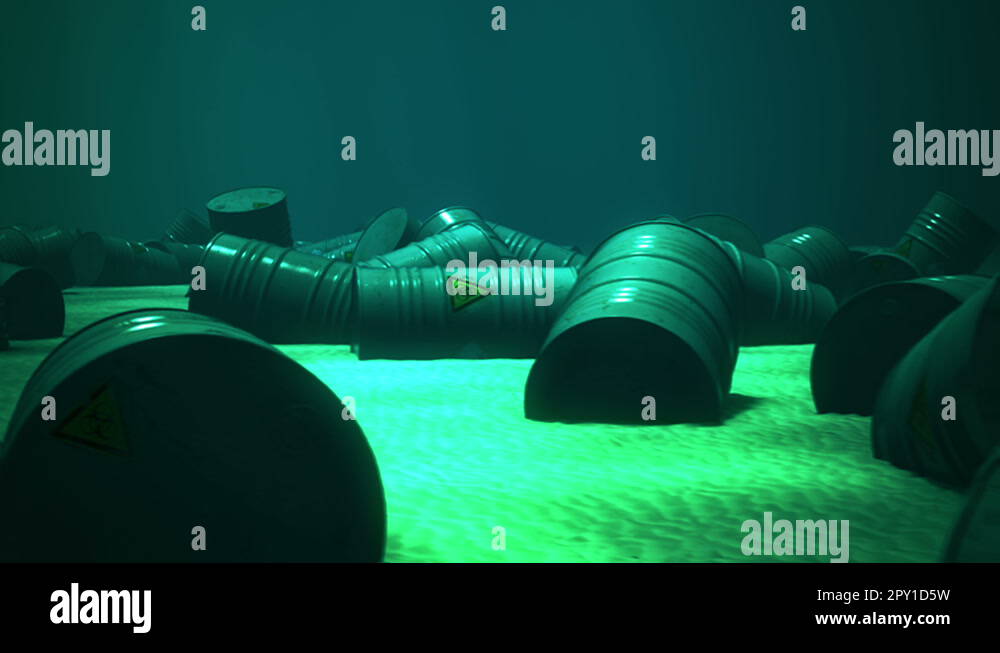 Biohazard barrel under water Danger disaster garbage sickness pollution ...