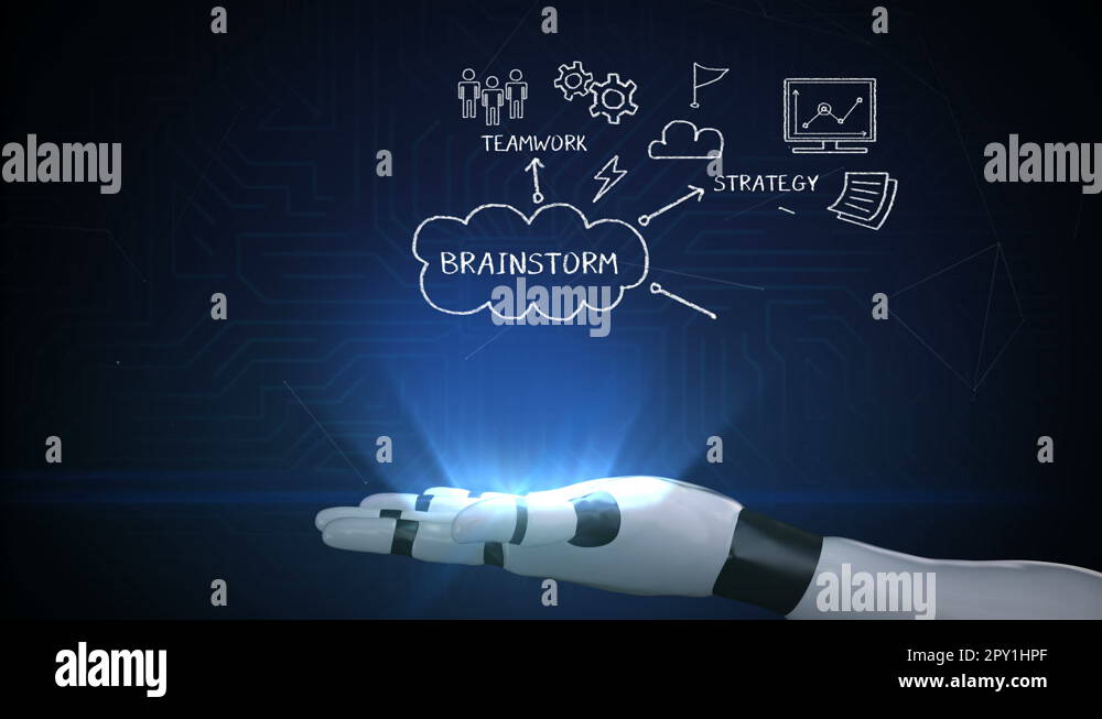 Brainstorming concept icon, idea on robot arm, Artificial intelligence ...