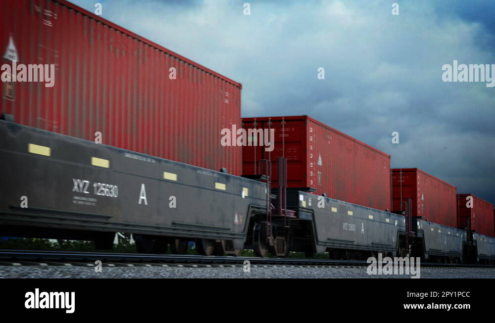 Cargo container carriage transportation logistics goods over railway ...