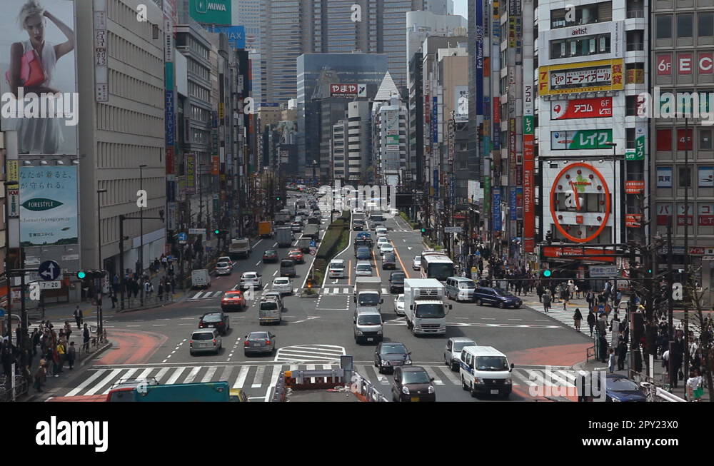 Shinjuku Neon Sign Busy Shopping Street Tokyo Japan Day Traffic Crowds ...