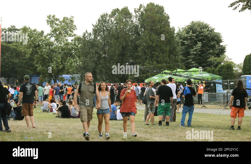 grass concert crowd on music festival,at the concert stage lights Stock ...
