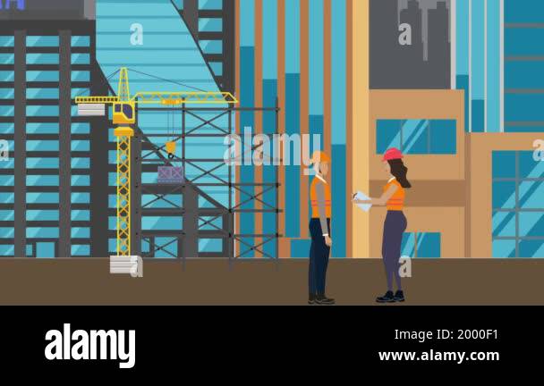 Construction site area, working on the edge of town with engineers and ...