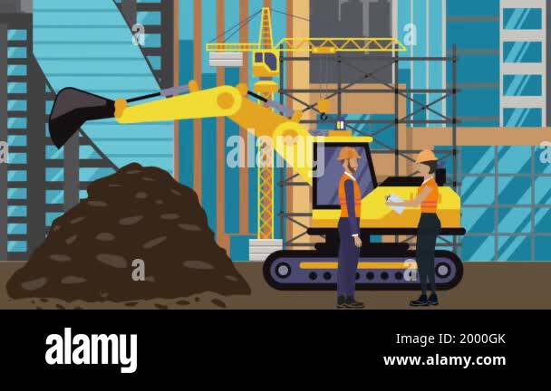 Construction site area, working on the edge of town with engineers and ...