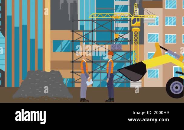 Construction site area, working on the edge of town with engineers and ...