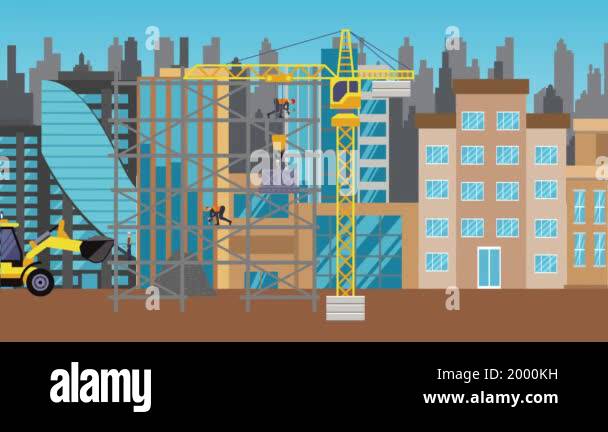 Construction site area, working on the edge of town with engineers and ...