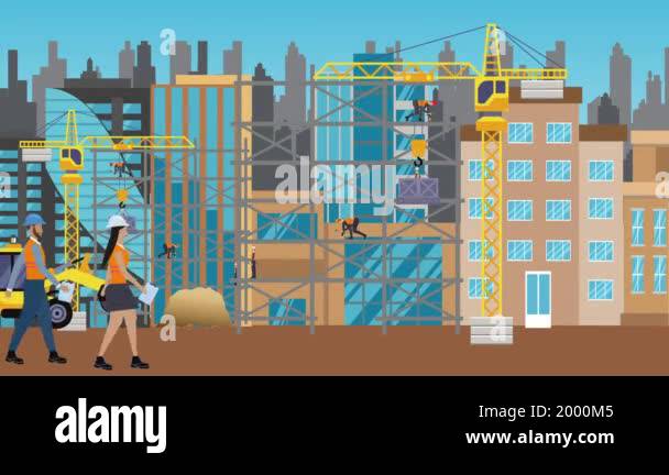 Construction site area, working on the edge of town with engineers and ...