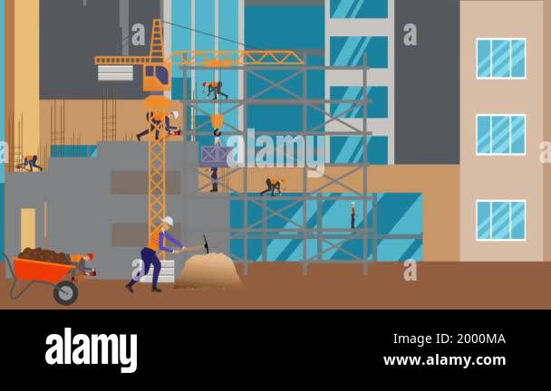 Construction site area, working on the edge of town with engineers and ...