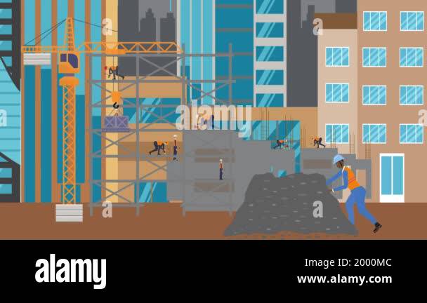 Construction site area, working on the edge of town with engineers and ...