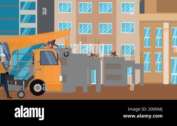 Construction site area, working on the edge of town with engineers and ...