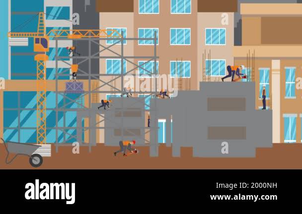 Construction site area, working on the edge of town with engineers and ...