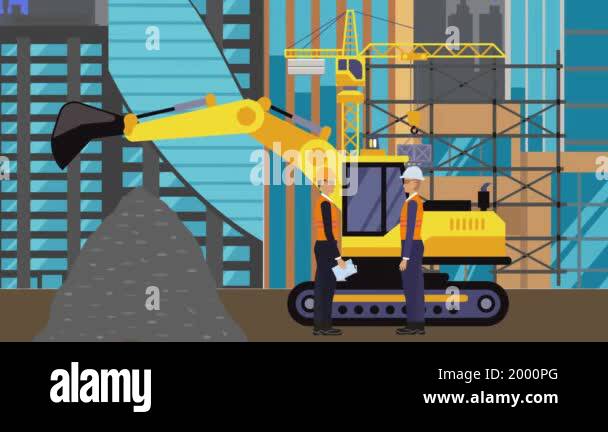 Construction site area, working on the edge of town with engineers and ...