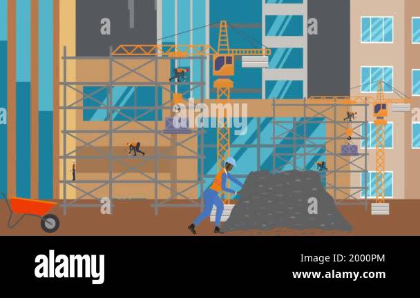 Construction site area, working on the edge of town with engineers and ...