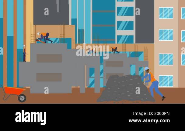 Construction site area, working on the edge of town with engineers and ...