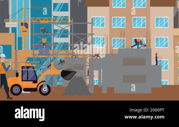 Construction site area, working on the edge of town with engineers and ...