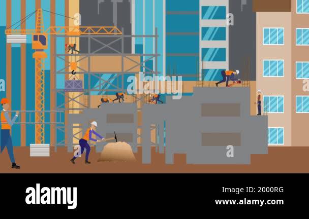 Construction site area, working on the edge of town with engineers and ...