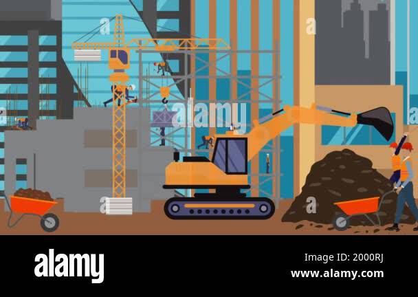 Construction site area, working on the edge of town with engineers and ...