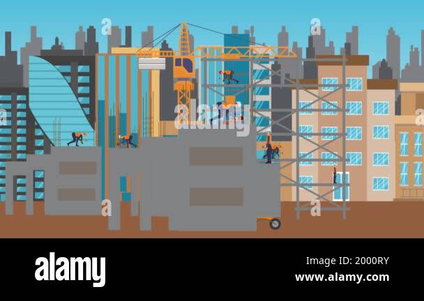 Construction site area, working on the edge of town with engineers and ...