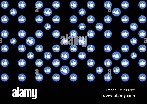 thumbs-up pattern on black background. Social network icon animated ...
