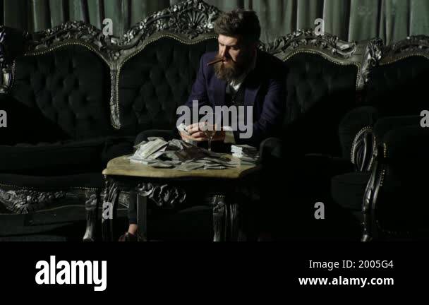 Counting money concept. Counting American money dollars. Rich man count ...