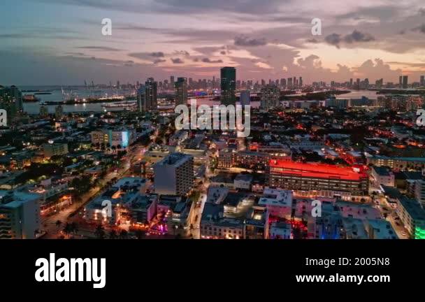 Miami Skyline at night. Night Miami city skyline panorama with ...