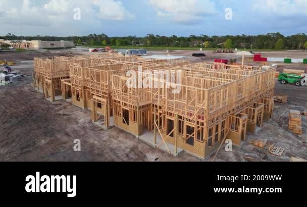 Construction wooden frame of new apartment condo. Development of ...