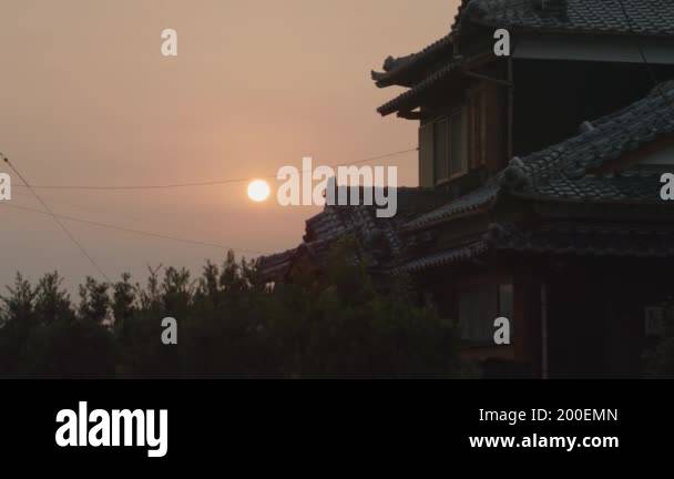 Golden Sunset Beside Traditional Japanese House, Low Angle View. High ...