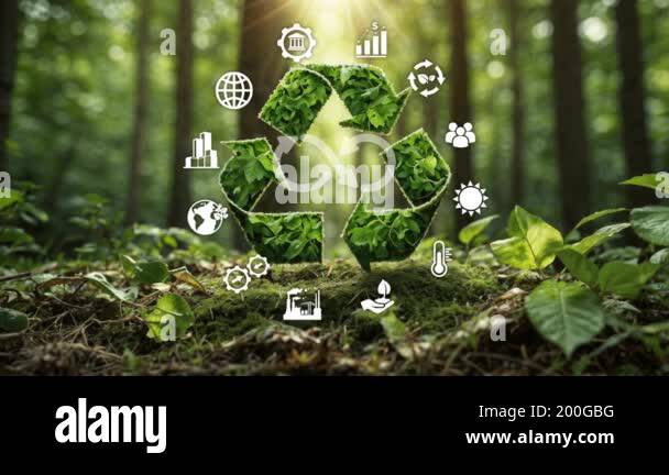 Circular economy symbol on GREEN NATURAL BACKGROUND sustainable ...
