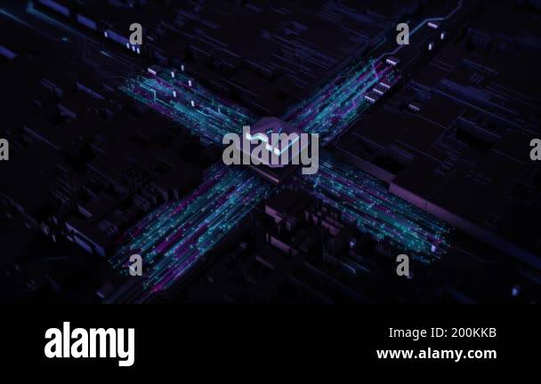 Blue AI microchip Motherboard abstract circuit board Artificial Intelligence concept. Futuristic ...