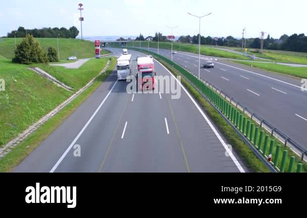 MOP Wysoka, Autobahn A4, Poland - 18 September 2023: Trucks and cars ...