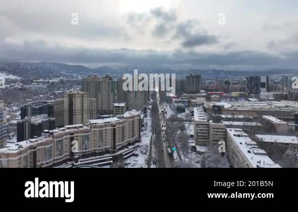 Almaty, Kazakhstan. 12.16.2024. View from a quadcopter of the snow ...