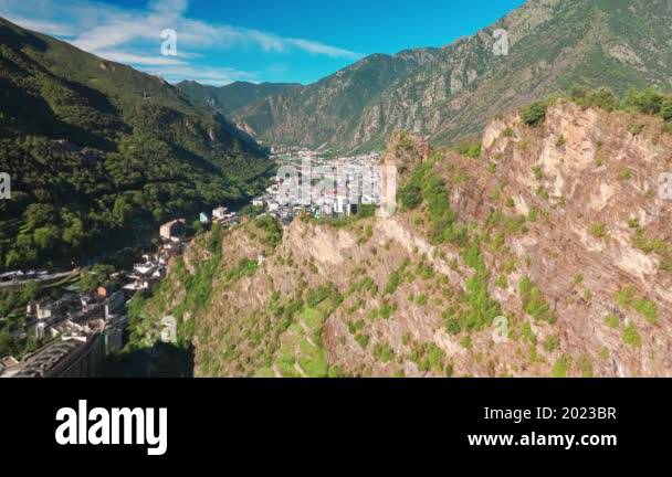 Aerial view of Andorra la Vella, the capital of Andorra, in the ...