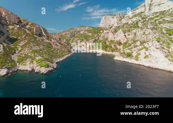 Aerial view of Calanque de Morgiou on the Mediterranean coast near ...