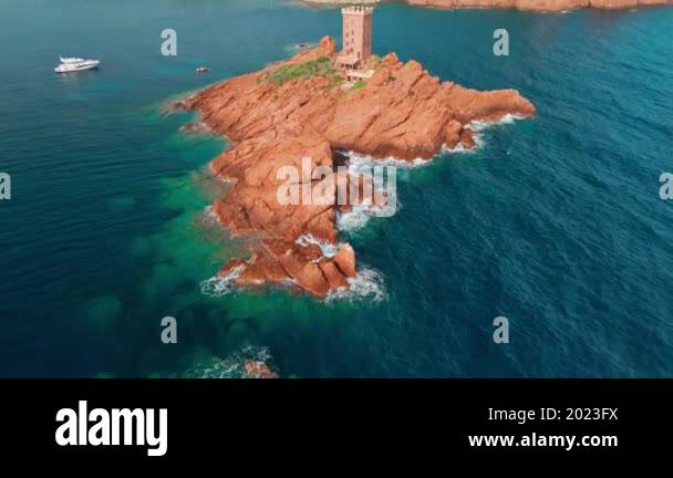 Aerial view of Ile dOr in the French Riviera during summer. The islands ...