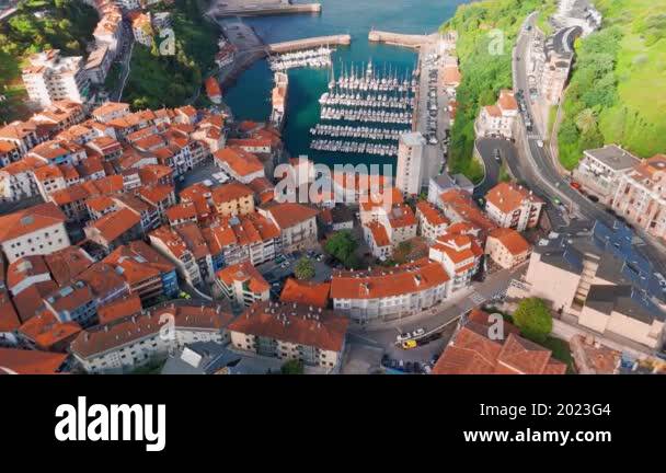 Aerial view of Mutriko, a picturesque coastal town on the Cantabrian ...