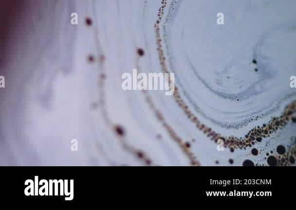 Acrylic spill. Bubble emulsion. Defocused blue orange color oil texture ...