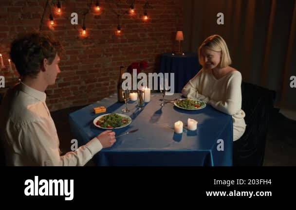 Marriage proposal concept. Couple celebrating valentines day and having ...