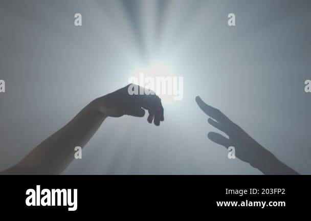 Hand gestures and signs. Hand silhouettes, man and woman hands touching ...