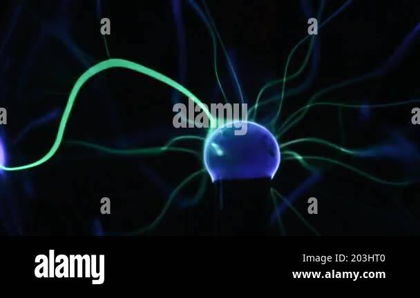 Abstract background with blue electric plasma sphere from plasma lamp ...