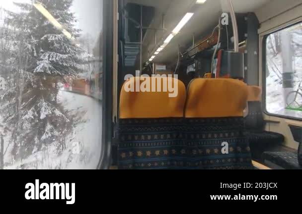 poprad, Slovakia - December 16, 2024: . View from inside the carrriage ...